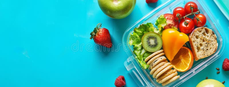 Healthy Lunchbox Filled with Fruit, Vegetables, and Crackers is ...