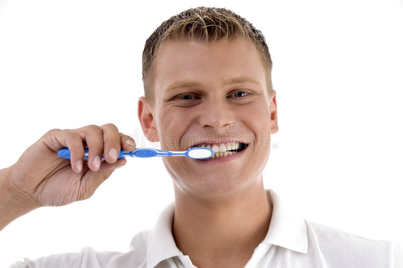 Healthy Male Brushing His Teeth Stock Photo - Image of mouth, concept ...