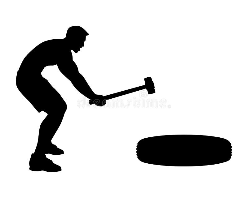 Set of Healthy Man with Car Wheel for Exercise Silhouette Vector Stock ...