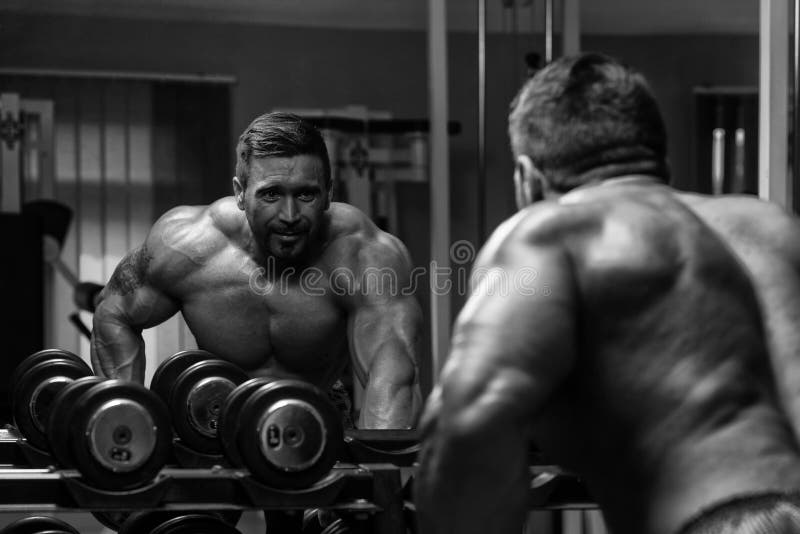 Healthy Man Doing Exercise for Back with Dumbbells Stock Image - Image ...