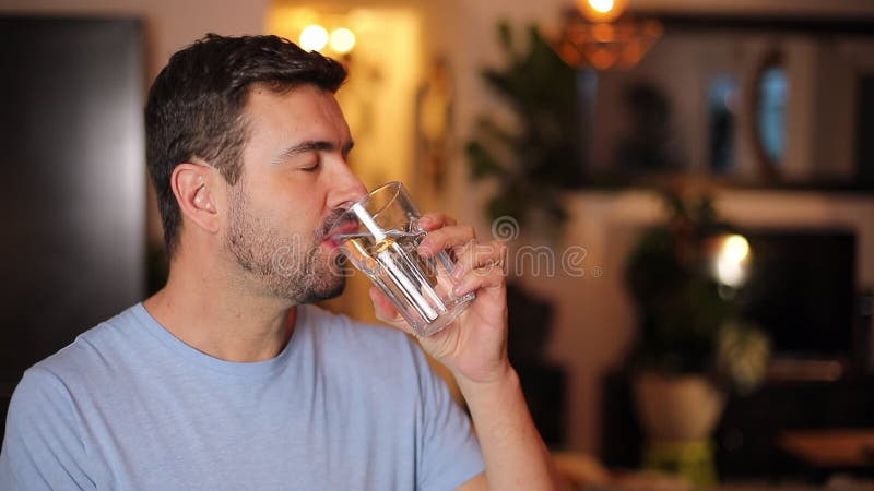 Healthy Man Drinking Pure Water Stock Video - Video of recovery ...