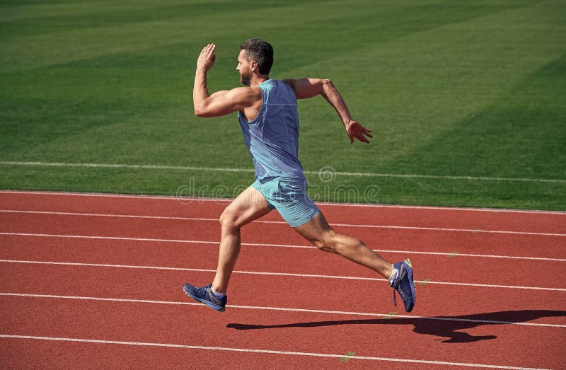 Healthy Man Running on Racetrack, Sprinting Outdoors Stock Photo ...