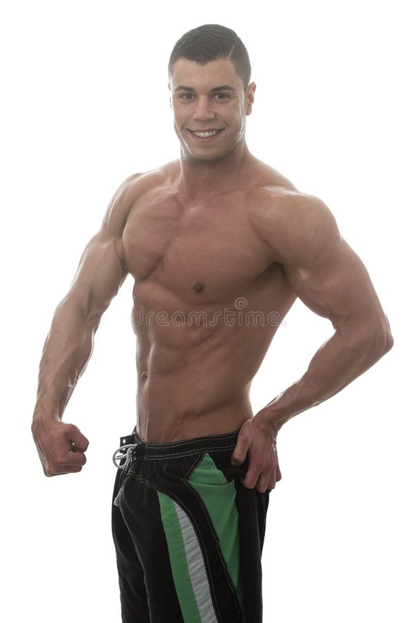 Healthy Man with Six Pack Over White Background Stock Photo - Image of ...