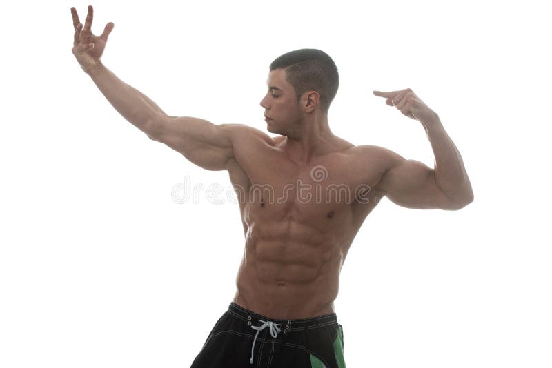 Bodybuilder with Six Pack Over White Background Stock Image - Image of ...