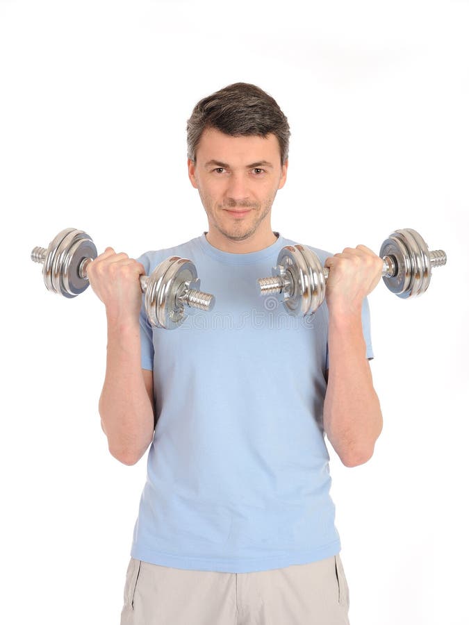 Healthy Man Working Out with Free Weights Stock Image - Image of ...