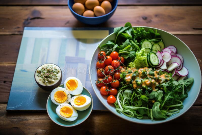 Healthy Meal Plan Chart and a Bowl of Salad Stock Image - Image of ...