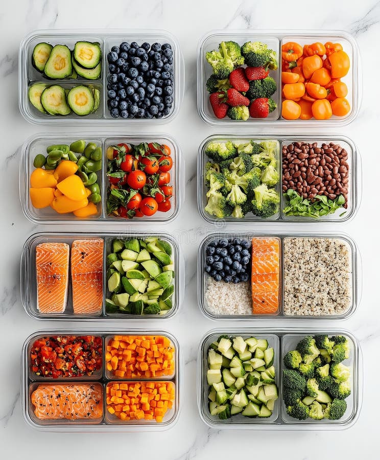 Healthy Meal Prep with Colorful Ingredients Arranged in Containers on a ...