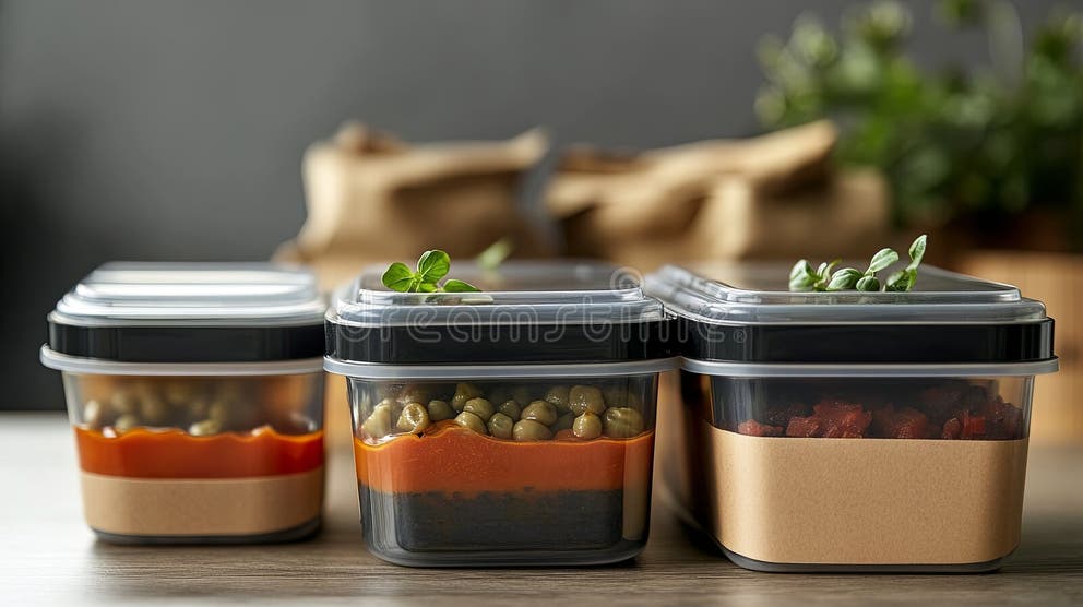 Healthy Meal Prep Containers with Macro Labels. Stock Photo - Image of ...