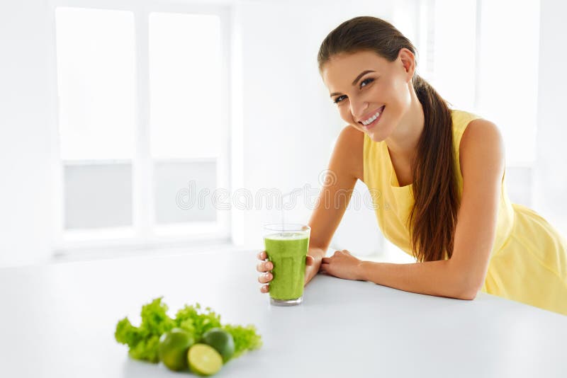Healthy Meal Woman Drinking Detox Smoothie Lifestyle Food Dr Stock