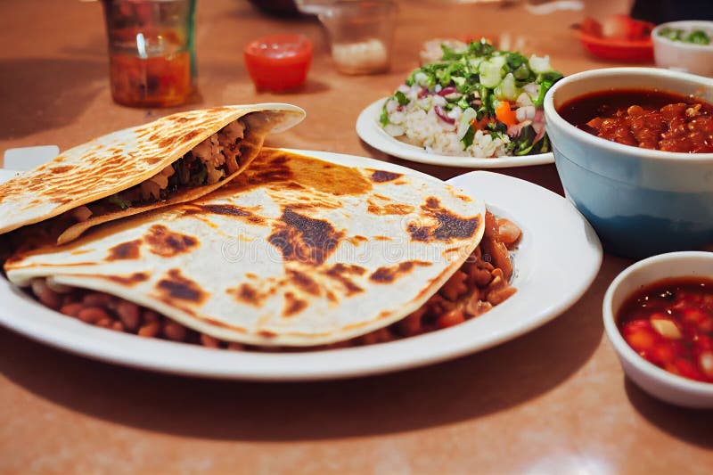 Healthy Mexican Dinner Quesadillas with Corn Meat and Vegetables on ...