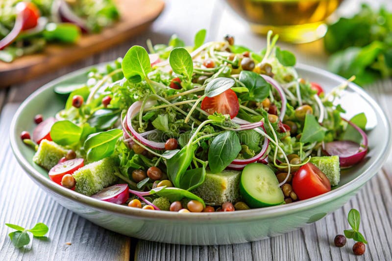 Healthy Microgreen Salad with Sprouted Seeds Stock Illustration ...
