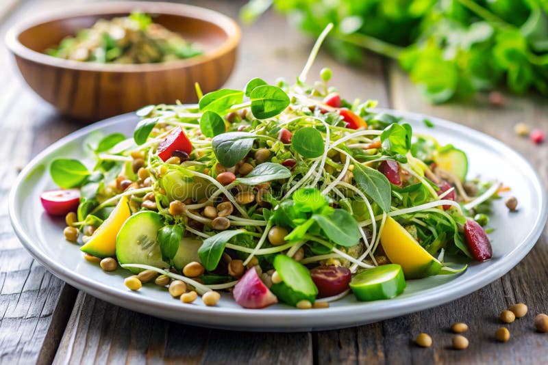 Healthy Microgreen Salad with Sprouted Seeds Stock Illustration ...