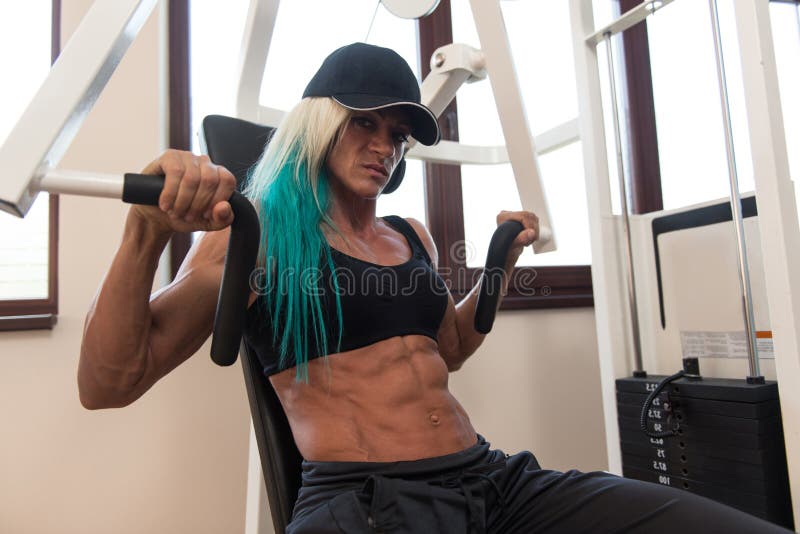 Healthy Middle Aged Woman Doing Exercise for Chest Stock Image - Image ...