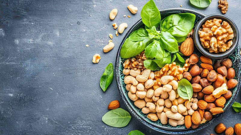 Healthy Mixed Nuts Basil Dark Background Stock Photos - Free & Royalty ...