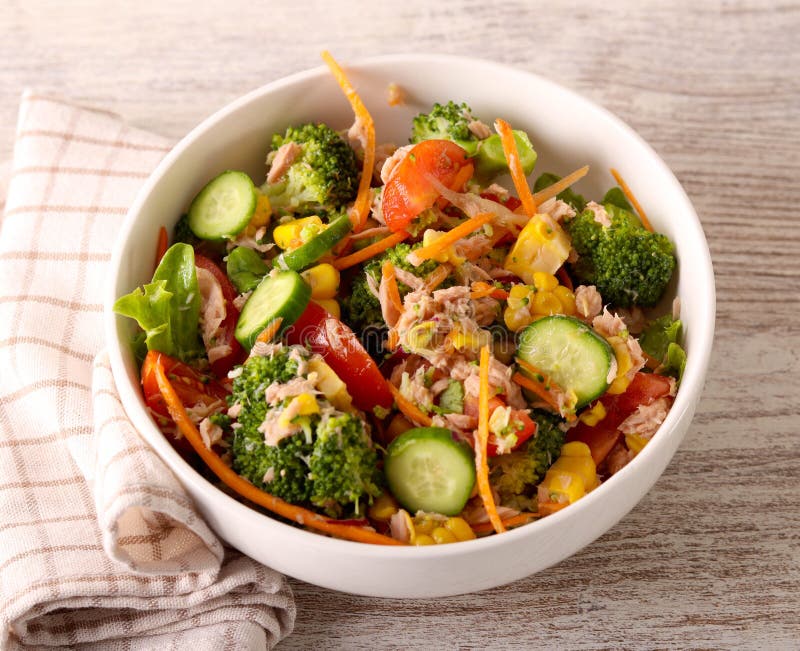 Healthy Mixed Vegetables and Tuna Fish Salad Stock Photo - Image of ...