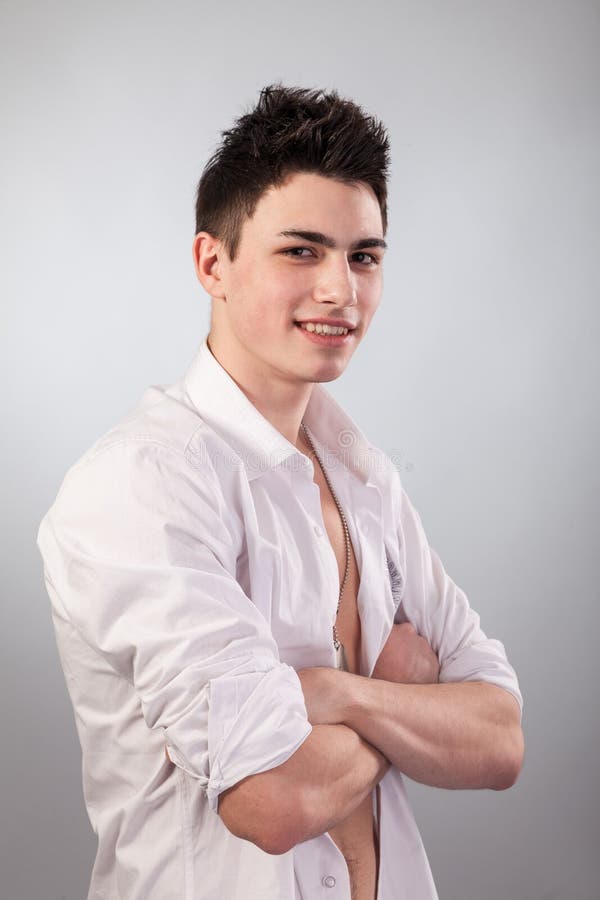 Healthy Muscular Young Man on Grey Background Stock Photo - Image of ...