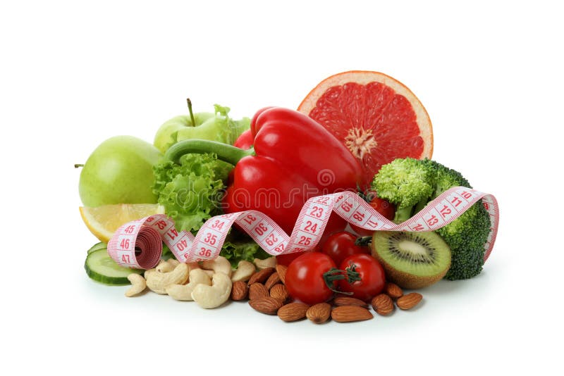 Healthy Nutrition Accessories Isolated on White Background Stock Photo ...