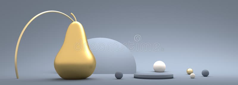 Abstract Golden Pear Fruit Model. 3D Render Stock Illustration ...
