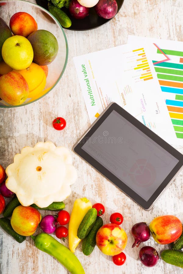 Healthy Nutrition and Tablet Stock Image - Image of computer, food ...