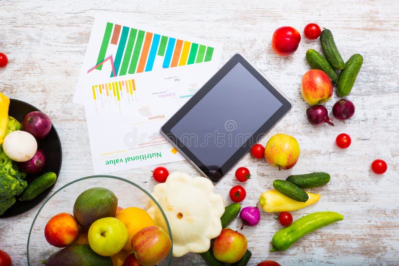 Healthy Nutrition and Tablet Stock Photo - Image of online, healthy ...