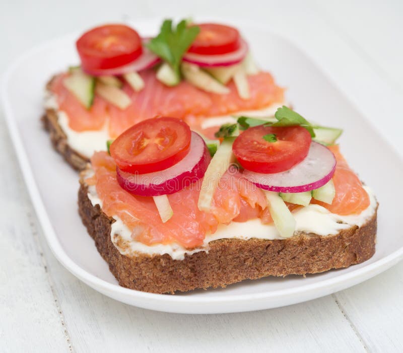 Healthy Open Vegetarian Sandwich with Cheese Stock Photo - Image of ...