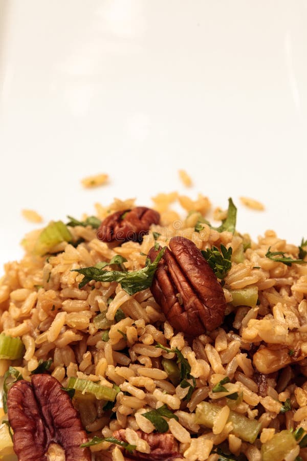 Healthy Pecan Nut Brown Rice with Cilantro Stock Photo - Image of pecan ...