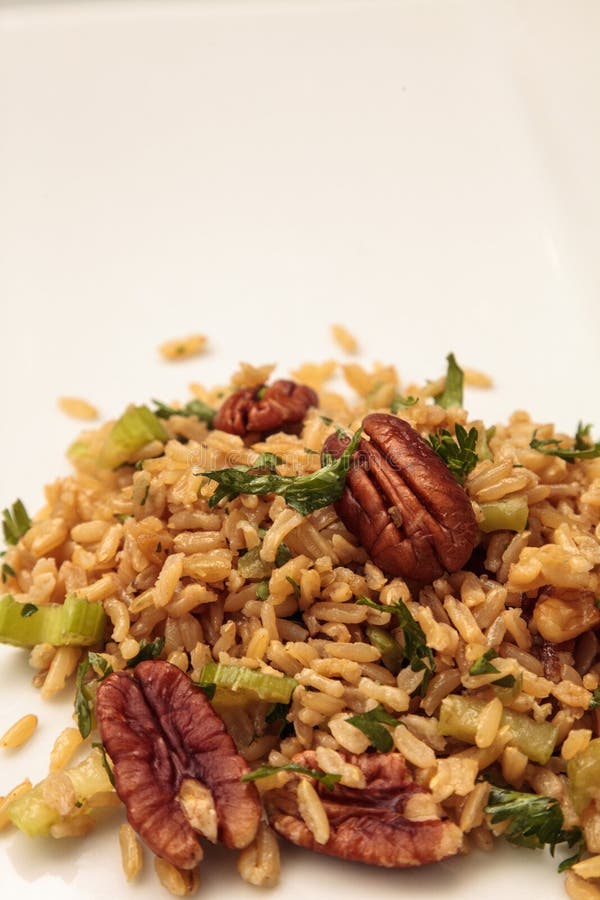 Healthy Pecan Nut Brown Rice with Cilantro Stock Photo - Image of side ...