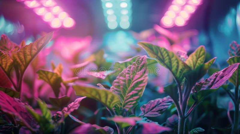 Healthy Plants Thriving Under LED Lights Indoors Stock Illustration ...