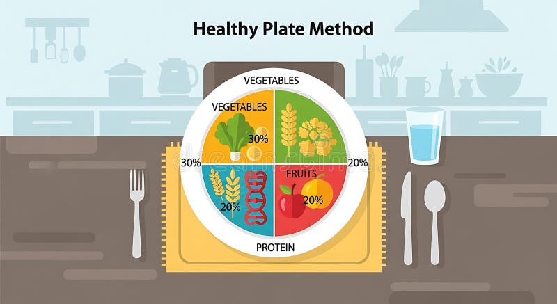 Healthy Plate Method Visual Guide for Balanced Nutrition and Diet Stock ...