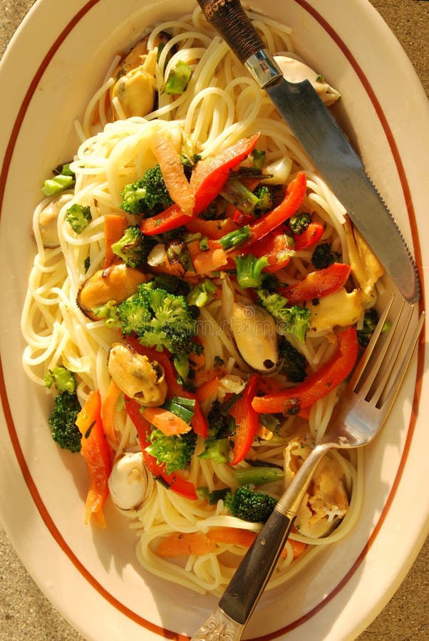 A Healthy Plate of Pasta and Muscles Stock Image - Image of health ...