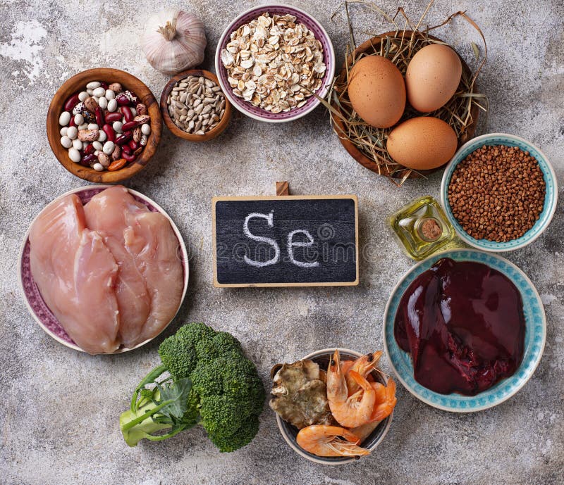 Healthy Product Sources of Selenium. Stock Photo - Image of bean, eggs ...