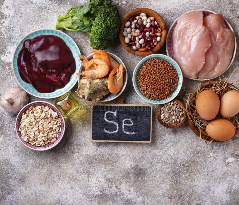 Healthy Product Sources of Selenium. Stock Photo - Image of meat ...