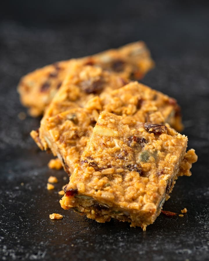 Healthy Protein Granola Flapjack Snack Bars With Seeds And Nuts Stock
