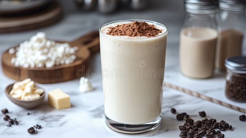 Healthy Protein Shake in a Modern Kitchen with Fresh Ingredients. Stock ...
