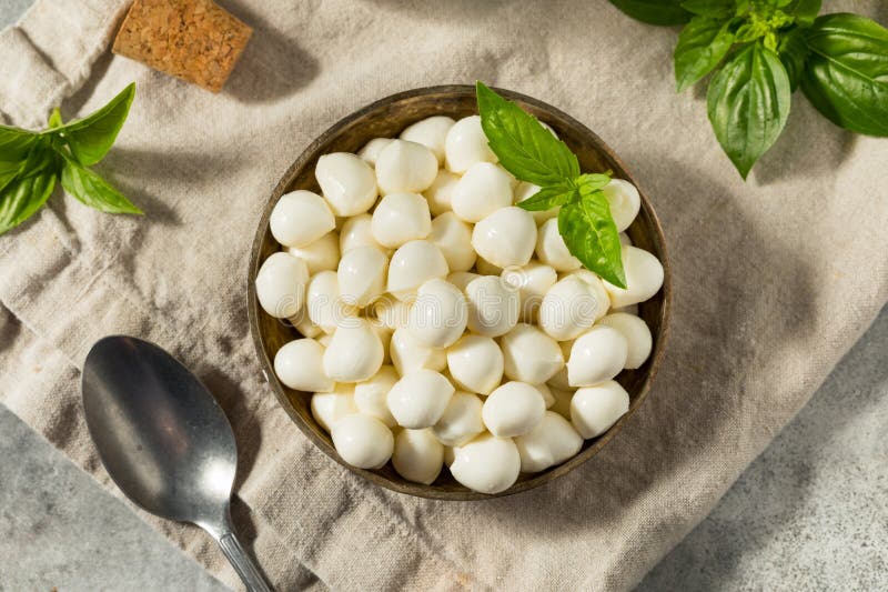 Healthy Raw Organic Mozzarella Pearls Stock Photo - Image of italy ...