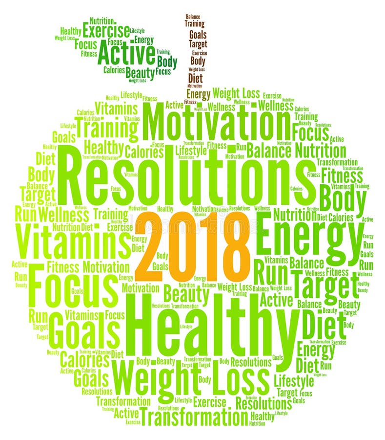 Healthy Resolutions 2018 Word Cloud Stock Illustration - Illustration ...