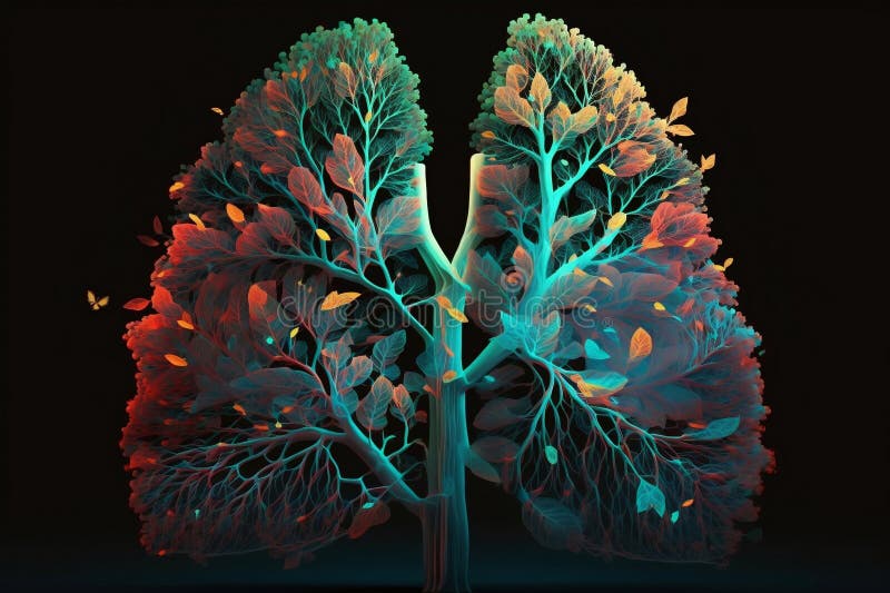 Healthy Respiratory System with Tree Light, Generative Ai Stock ...