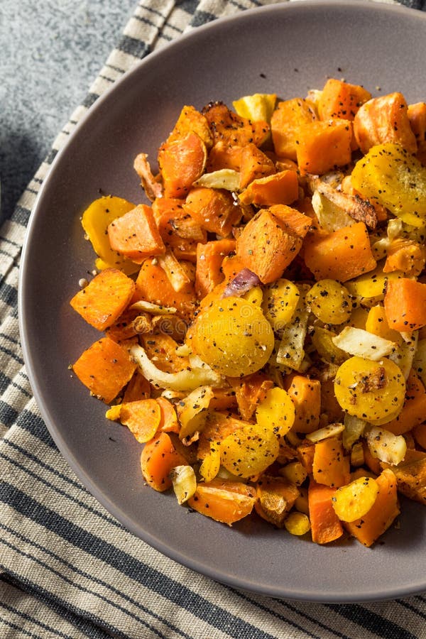 Healthy Roasted Potato Root Vegetables Stock Photo - Image of rustic ...