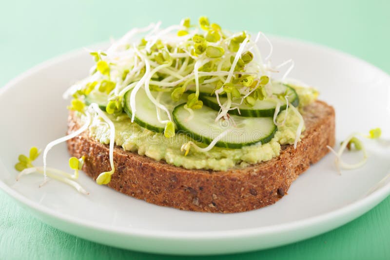 Healthy Rye Bread with Avocado Cucumber Radish Sprouts Stock Photo ...