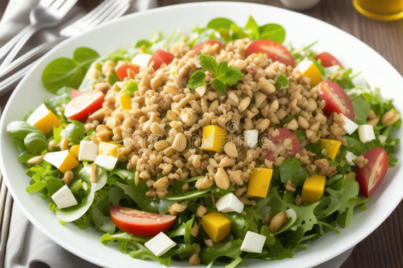 Healthy Salad with Buckwheat, Tomatoes, Cheese and Pine Nuts ...