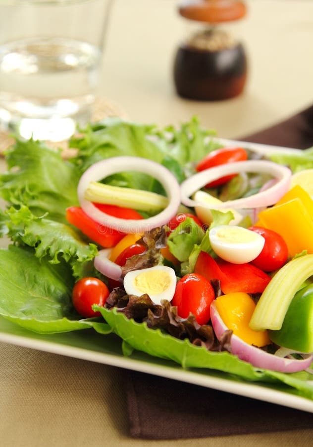 Healthy Salad with Quail Eggs Stock Photo - Image of aragula, onion ...