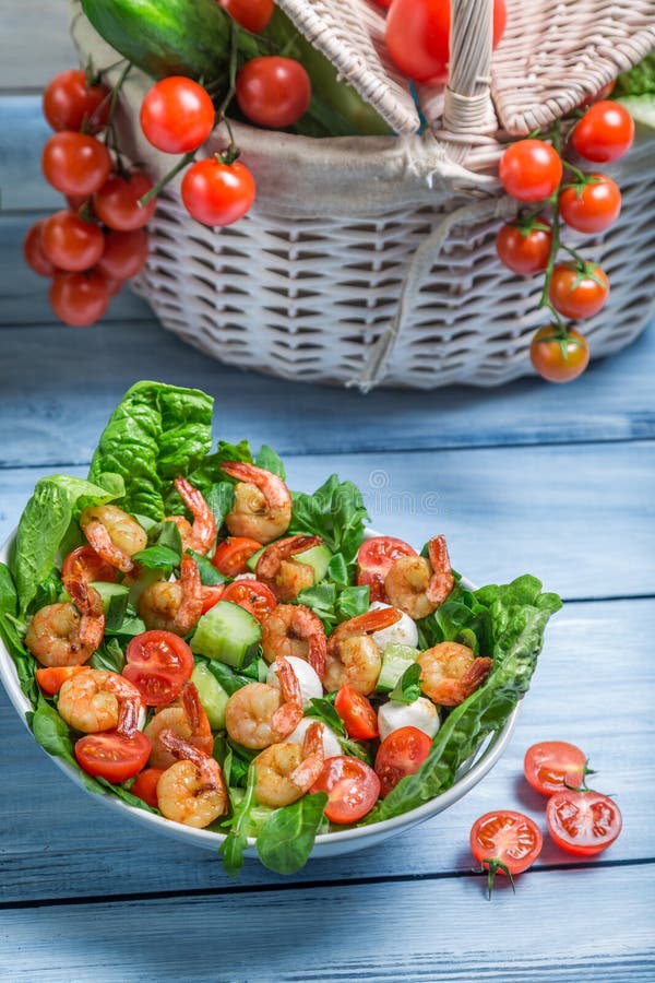 Healthy Salad with Shrimp and Vegetables Stock Photo - Image of ...