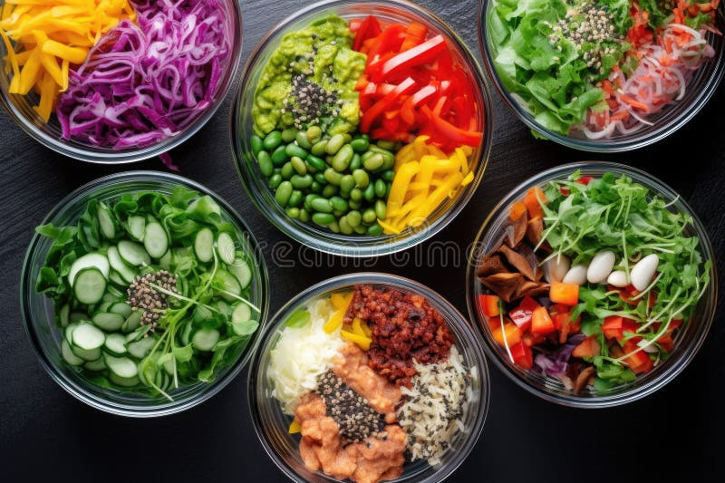 Healthy Salads in Glass Bowls View from Above Stock Image - Image of ...
