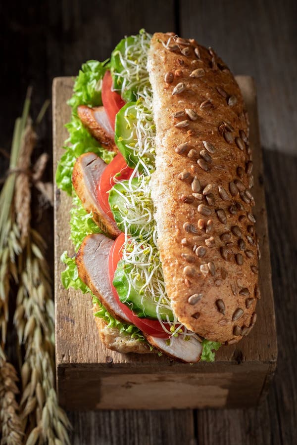 Healthy Sandwich with Grilled Chicken and Fresh Vegetables Stock Photo ...