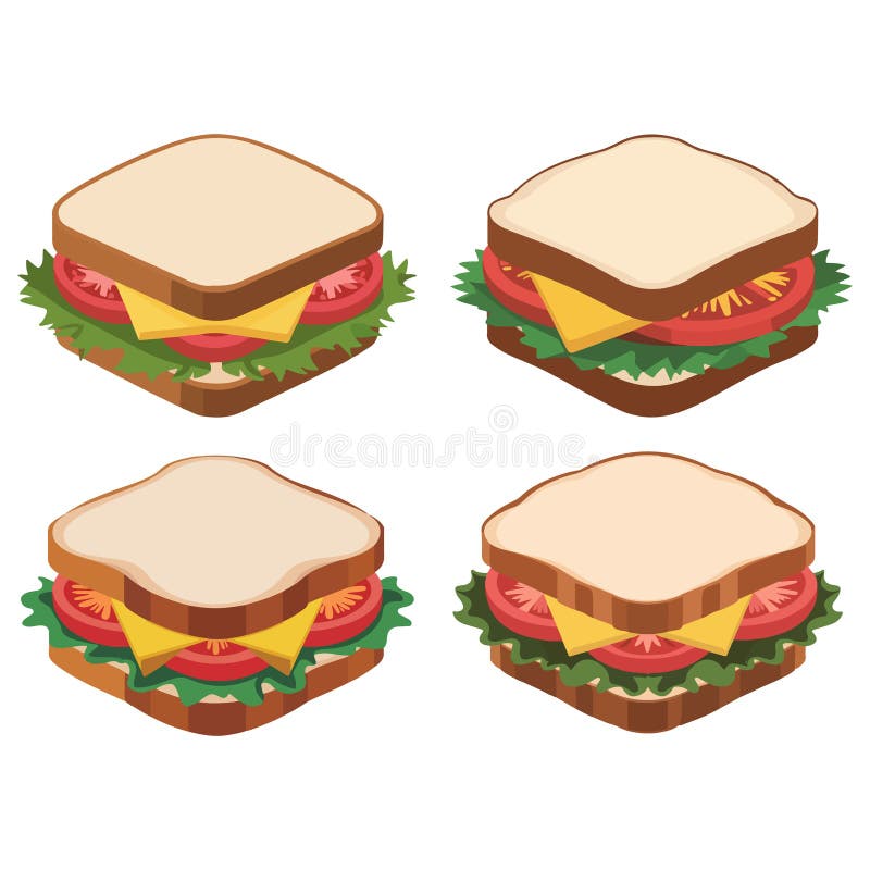 Sandwich Vector - Bread, Tomato, Lettuce, and Cheese Vector Design ...