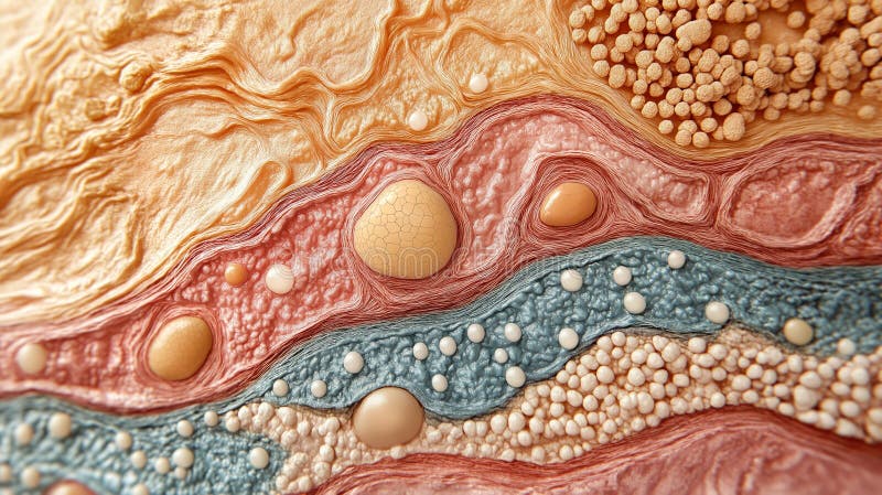 Healthy Skin Tissue, Displaying Epidermis, Dermis, and Fat Layers Stock ...
