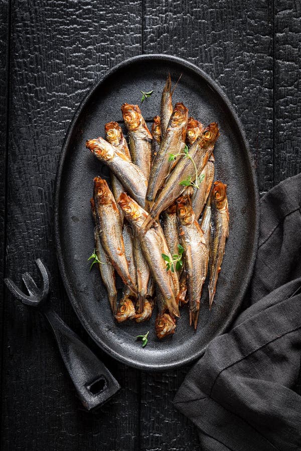 Healthy Smoked Sprats As Appetizer by the Sea Stock Image - Image of ...