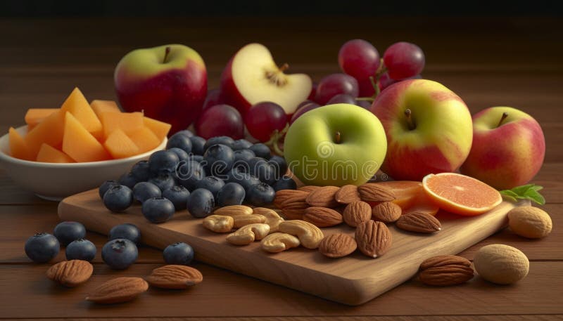 A Healthy Snack Plate: Apple, Grape, Almond Generated by AI Stock ...
