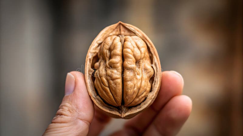 Healthy Snacks Hand Holding Walnut, Showcasing Its Intricate Shell and ...