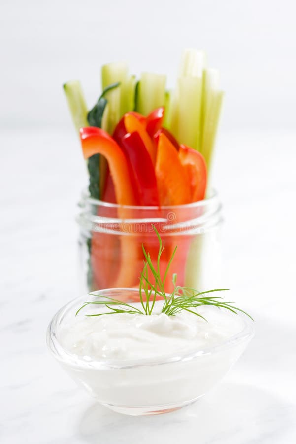 Healthy Snacks, Mixed Fresh Vegetables and Yogurt Stock Image - Image ...